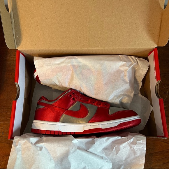 Nike | Shoes | Nike Dunk Low Red Satin | Poshmark